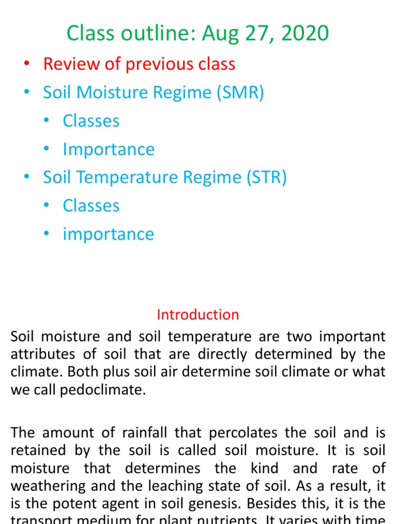 Soil Moisture Regime (SMR) & Soil Temperature Regime (STR) | PDF | Soil ...