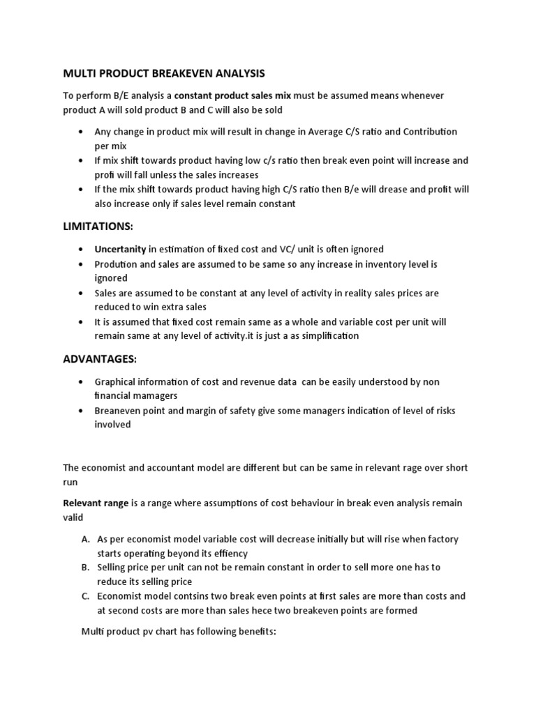 Multi Product Break Even Analysis | PDF
