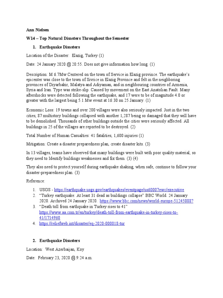 w14 - Natural Disasters Report | PDF | Earthquakes | Flood