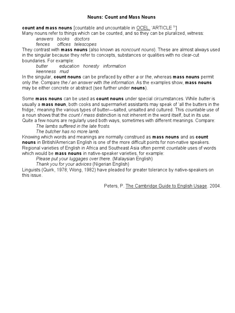 Nouns-Count and Mass Nouns | PDF