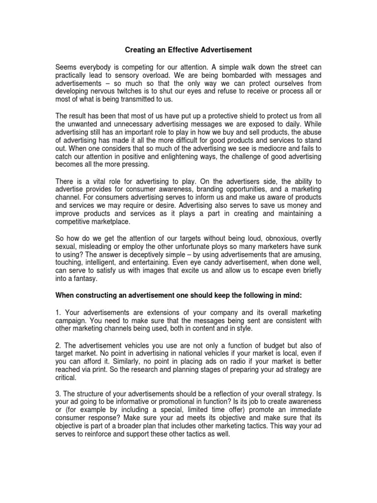 Creating An Effective Advertisement | PDF | Advertising | Marketing