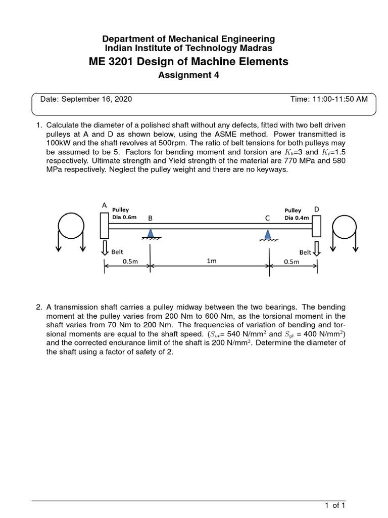 Shaft Design Calculation Assignment | PDF
