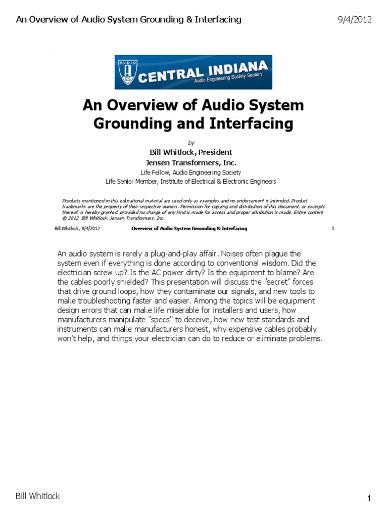 An Overview of Audio System Grounding and Interfacing PDF | PDF ...