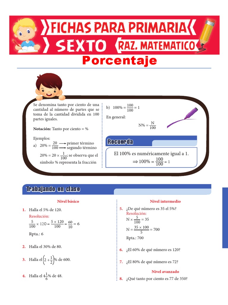 Ejercicios Con Porcentajes para Sexto de Primaria PDF | PDF | Métodos y ...