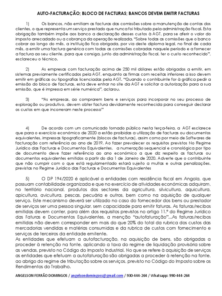 AUTO-Facturação, Bloco de Facturação Bancos Devem Emitir Facturas | PDF ...