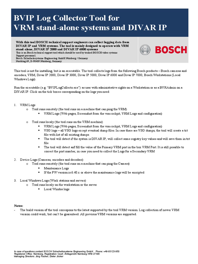 BVIP Log Collector Tool For VRM Stand-Alone Systems and DIVAR IP | PDF ...