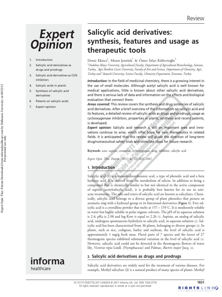 Salicylic Acid Derivatives: Synthesis, Features and Usage As ...