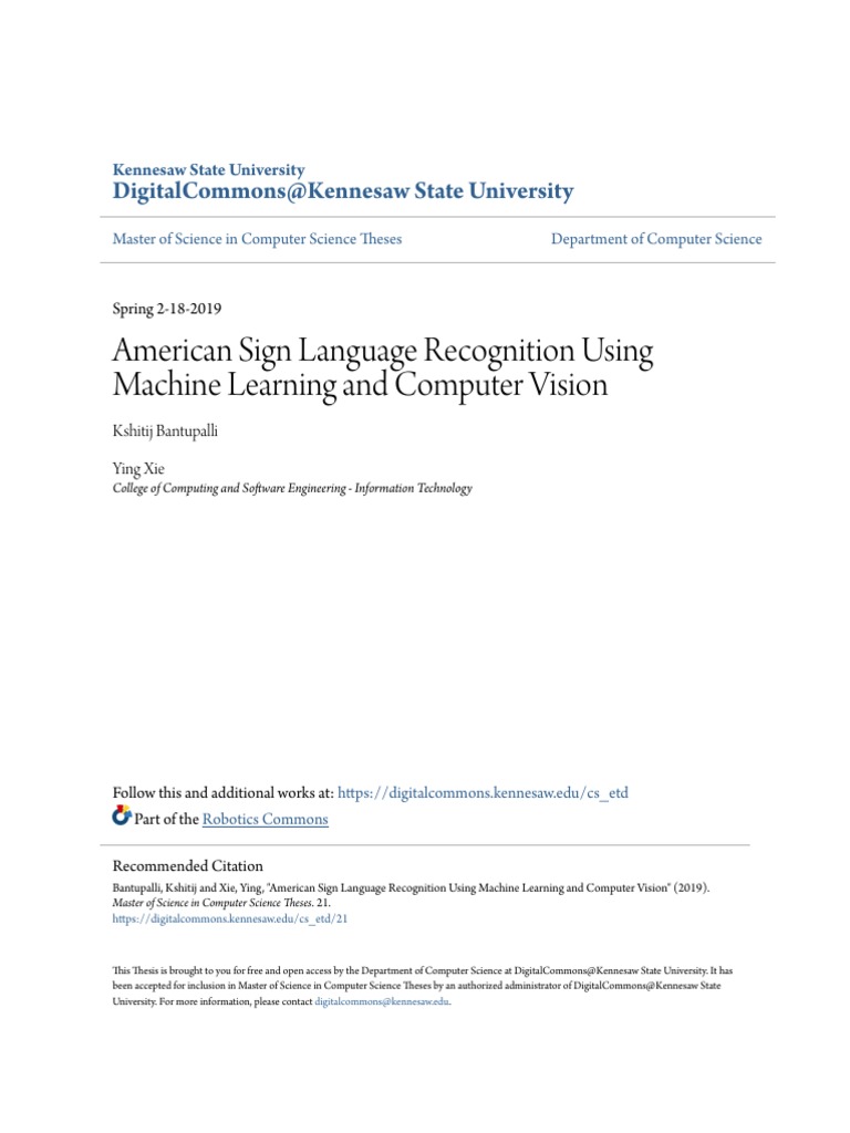 American Sign Language Recognition Using Machine Learning and Com | PDF ...