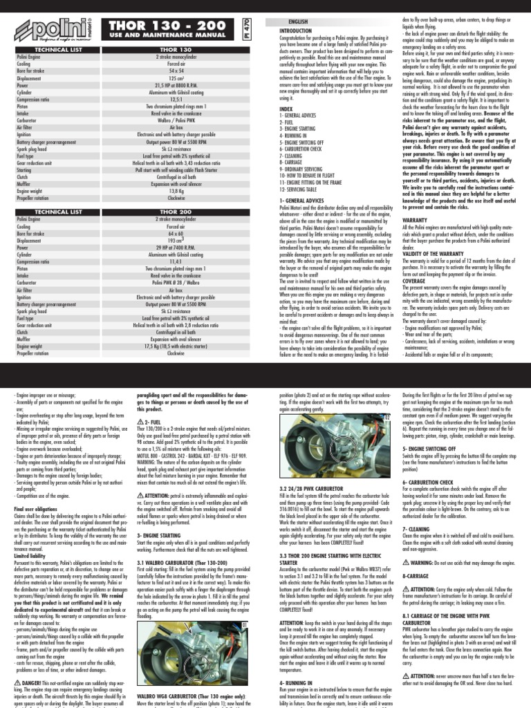 Polini Manual Thor 200 | PDF | Carburetor | Throttle