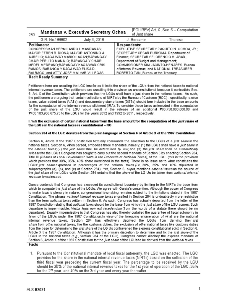 Mandanas v. Executive Secretary Ochoa Digest | PDF | Mandamus | United ...