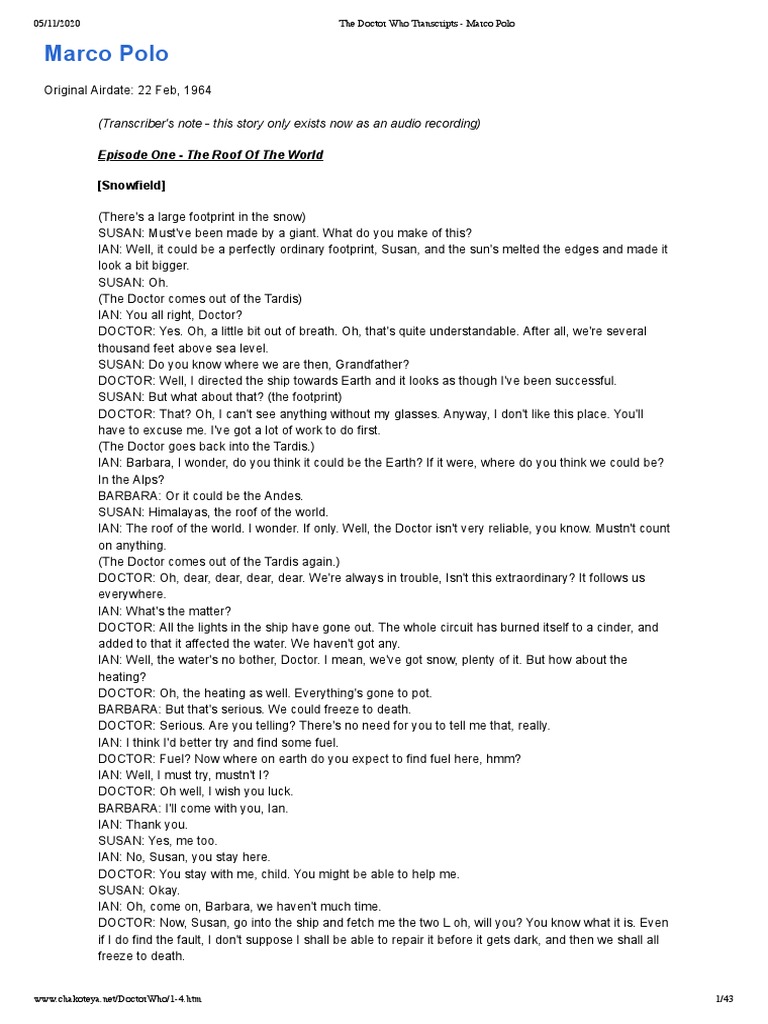 The Doctor Who Transcripts - Marco Polo | PDF | Marco Polo