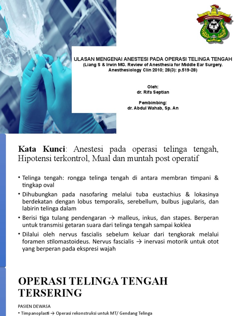 Anestesi Efektif untuk Operasi Telinga Tengah | PDF