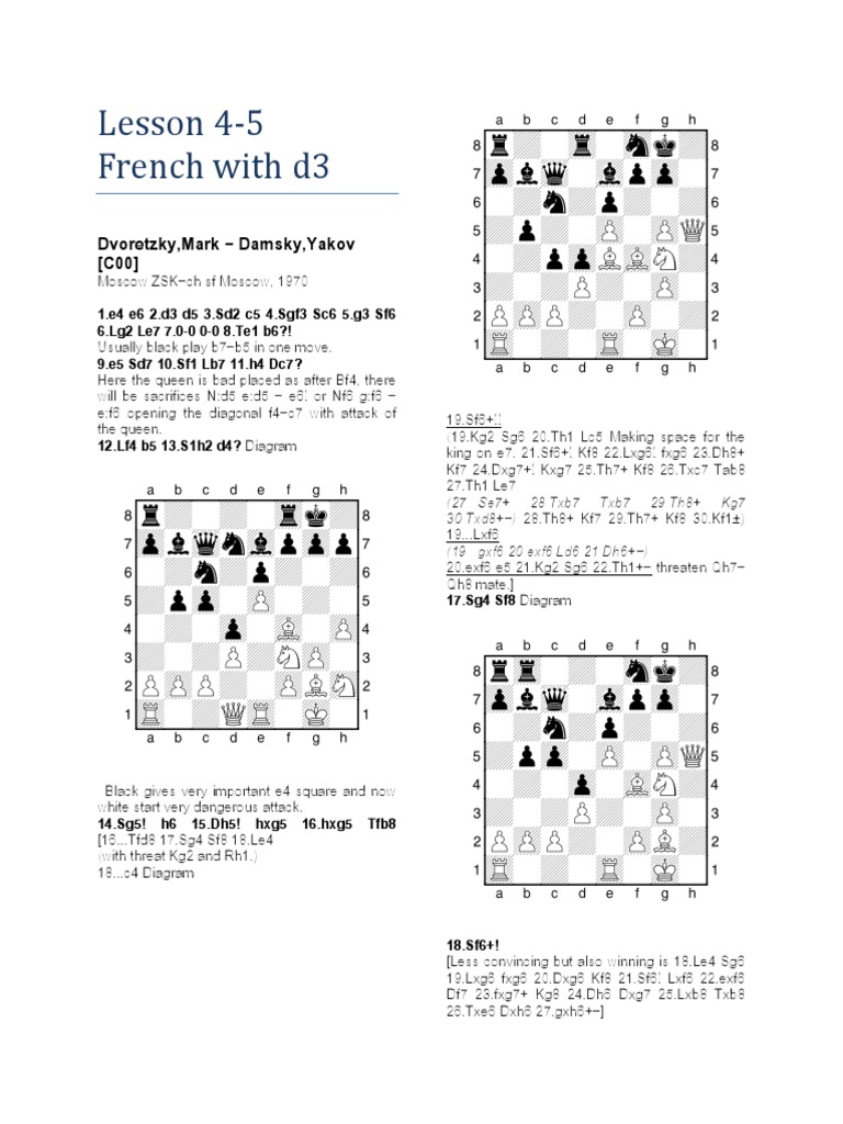 Lesson 4-5 French With d3: Dvoretzky, Mark - Damsky, Yakov (C00) | PDF ...