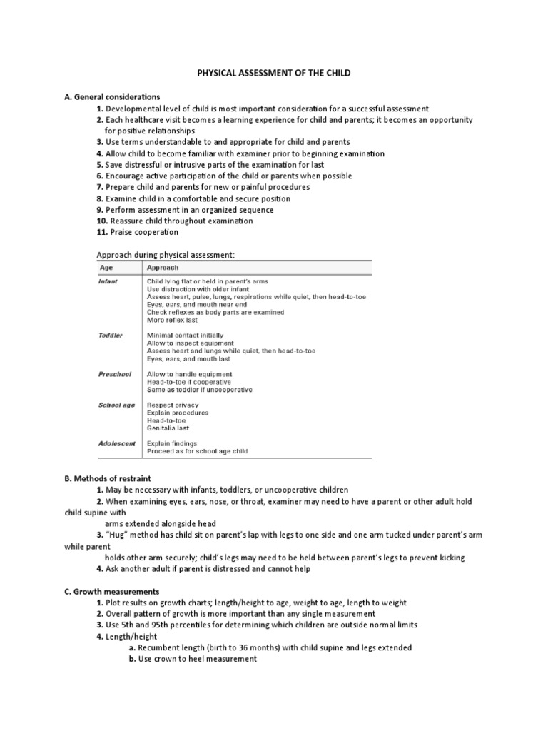 Comprehensive Child Physical Assessment | PDF | Anatomical Terms Of ...