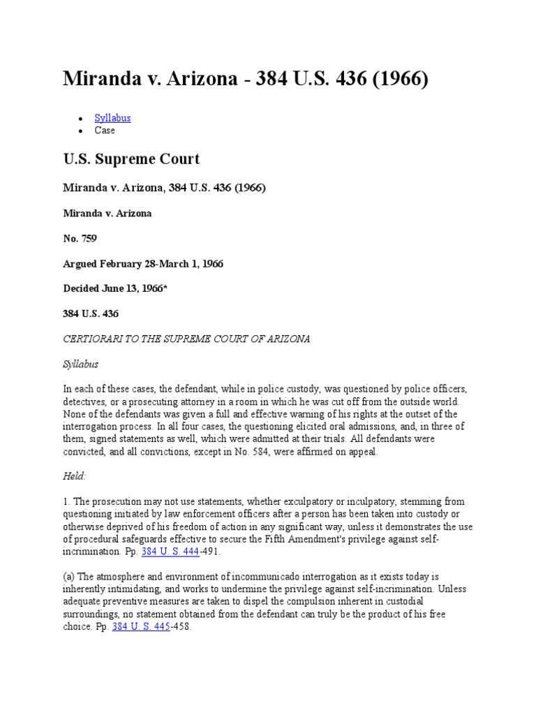 Miranda V | PDF | Miranda V. Arizona | Miranda Warning