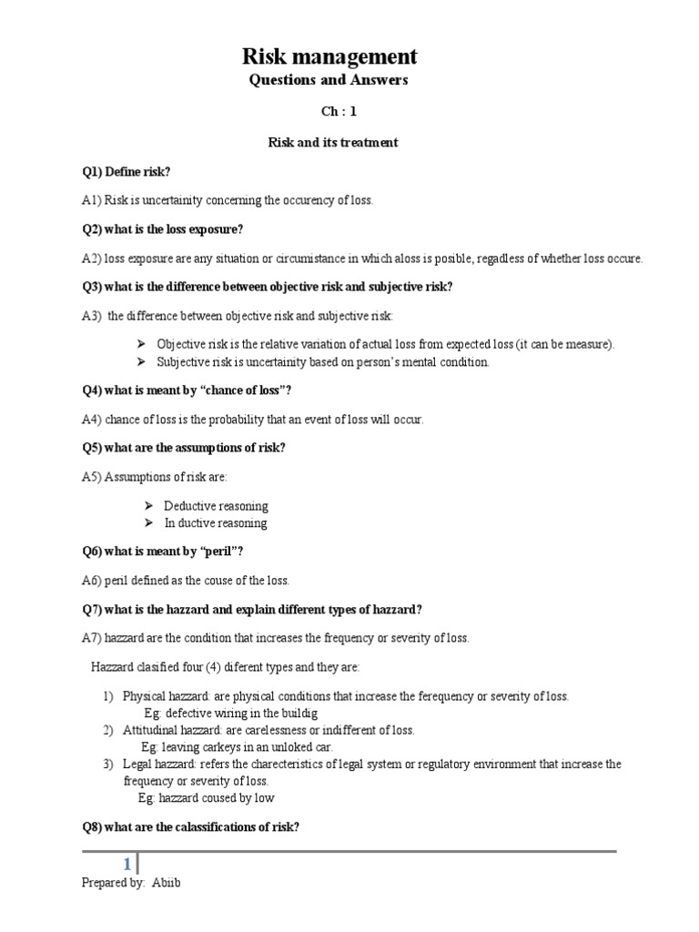 Risk Management: Questions and Answers | PDF | Underwriting | Reinsurance