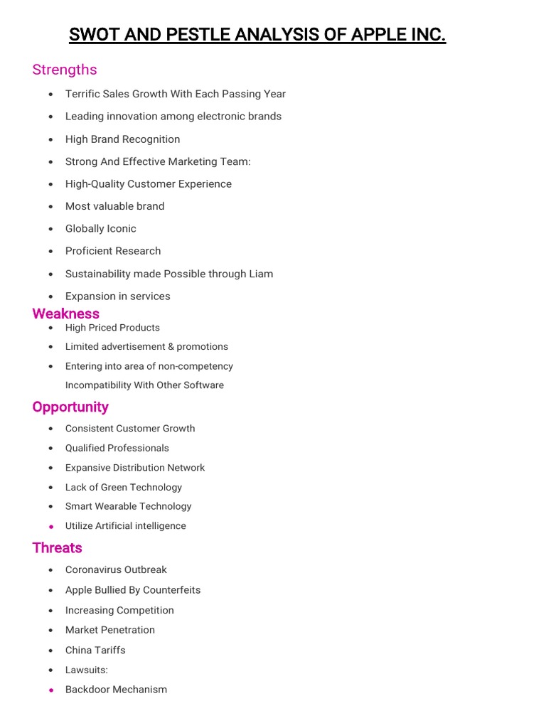 Apple Inc: SWOT & PESTLE Analysis | PDF | Business
