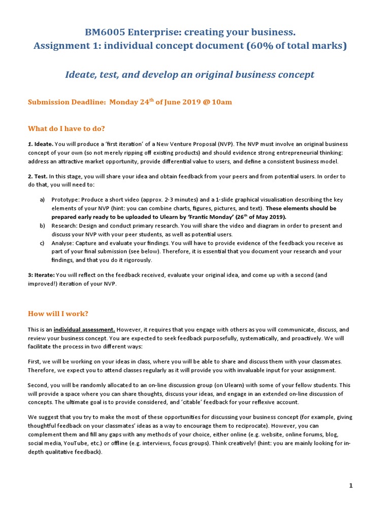 Enterprise Assessment 1 Brief - New Version UKCBC | PDF | Business ...