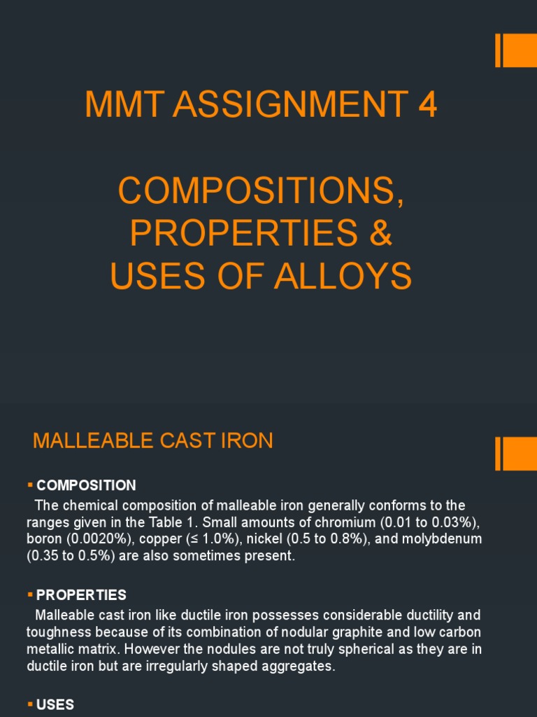 MMT Assignment 4 Compositions, Properties & Uses of Alloys | PDF | Cast Iron | Stainless Steel