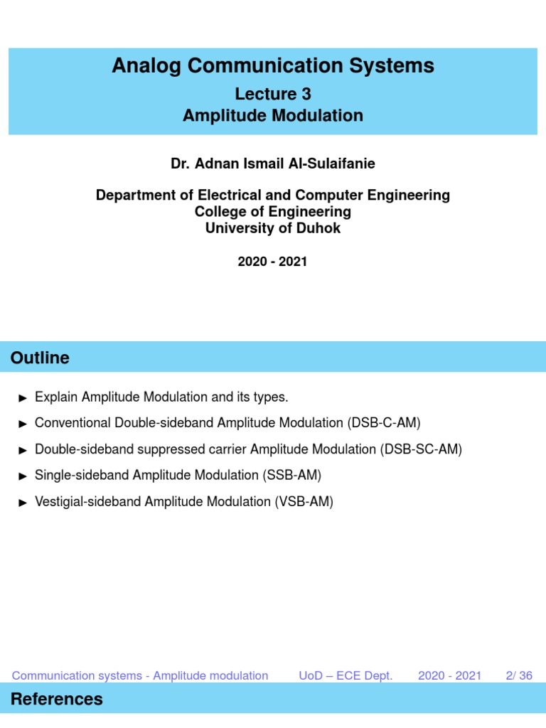 Analog Communication Systems: Amplitude Modulation | PDF | Modulation ...