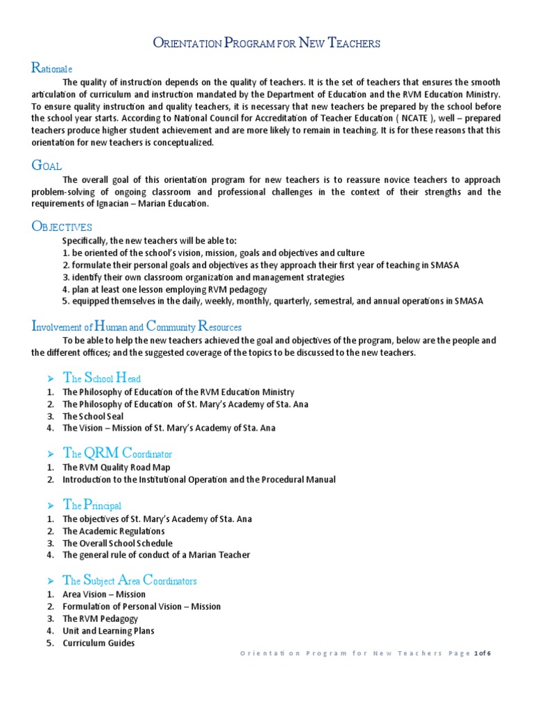 New Teacher Orientation Program Overview | PDF | Teachers | Teacher ...