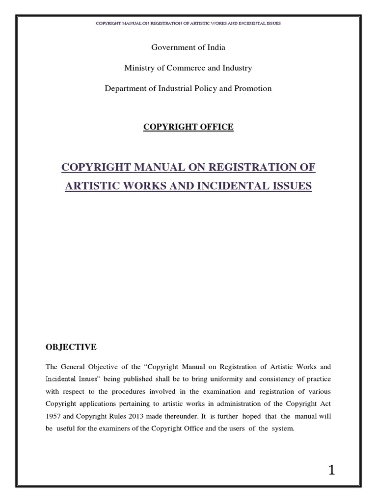Government copyright manual registration artistic works | PDF ...