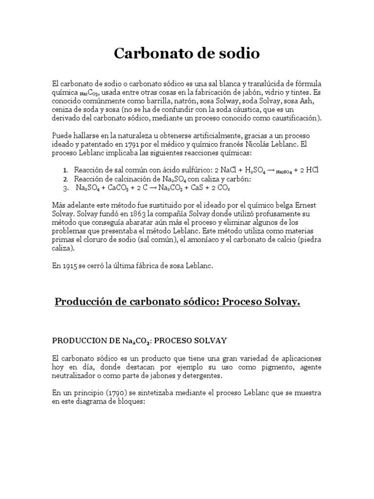 Carbonato de Sodio, Sales de Sodio y Hidoxido de Sodio | PDF ...