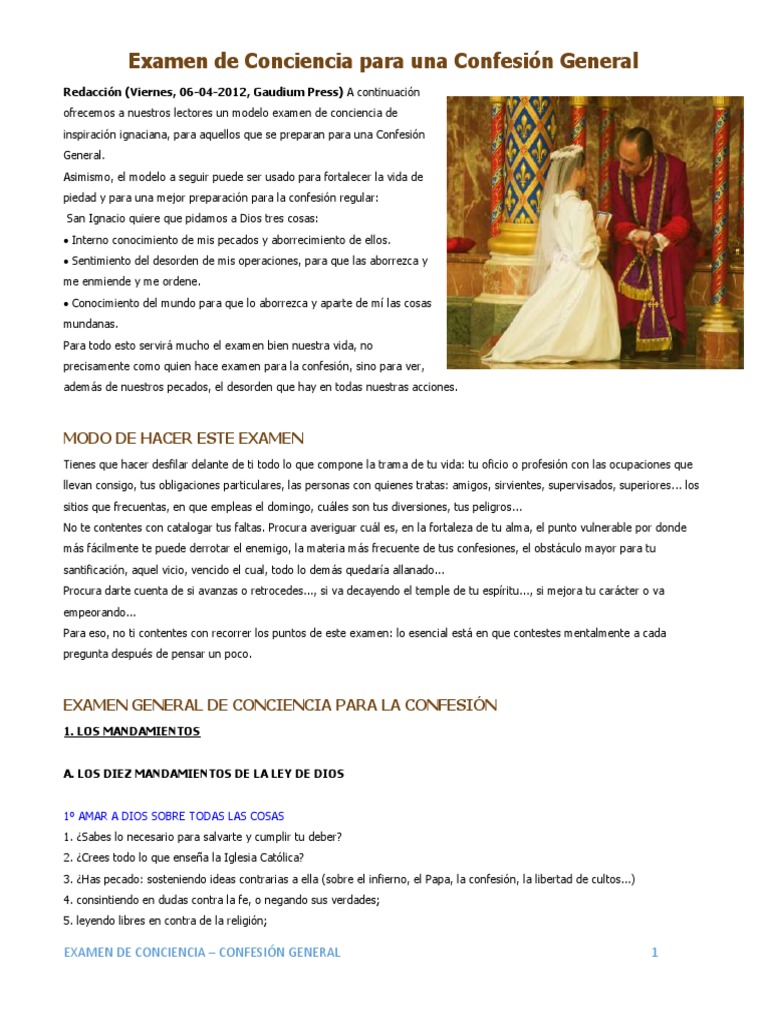 Examen de Conciencia para Una Confesión General | PDF | Misa (liturgia) | Pecado