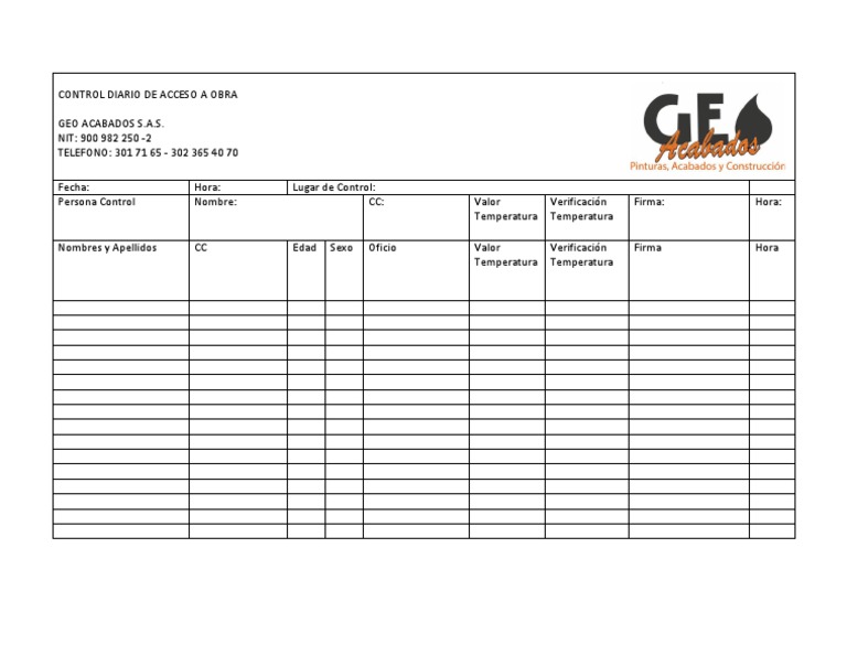 Control Diario de Acceso A Obra | PDF