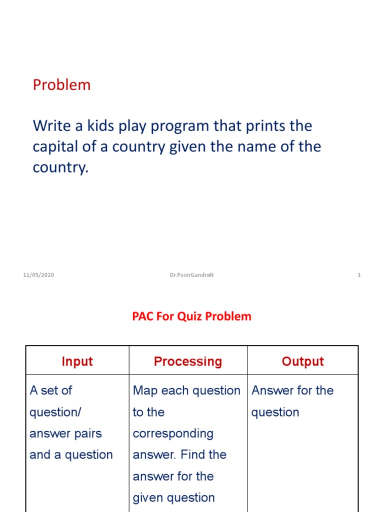 Problem: Write A Kids Play Program That Prints The Capital of A Country ...