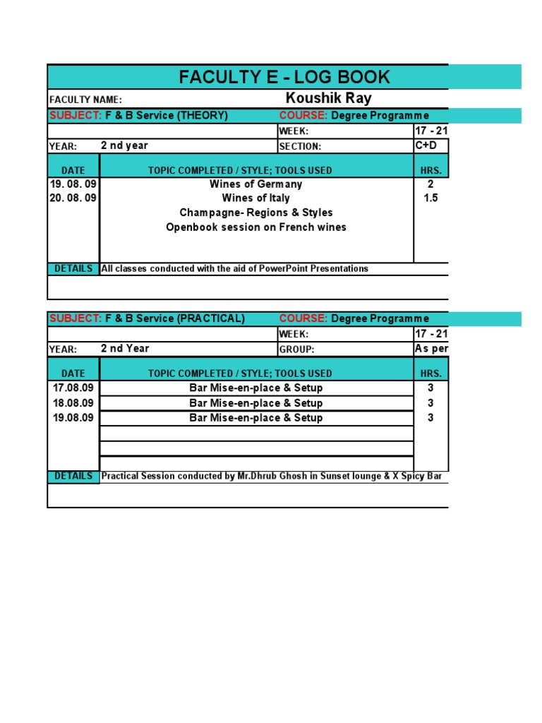 Faculty E - Log Book: Koushik Ray | PDF