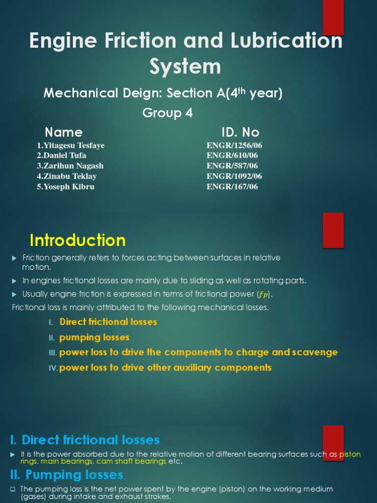 Engine Friction and Lubrication System | PDF | Friction | Internal ...