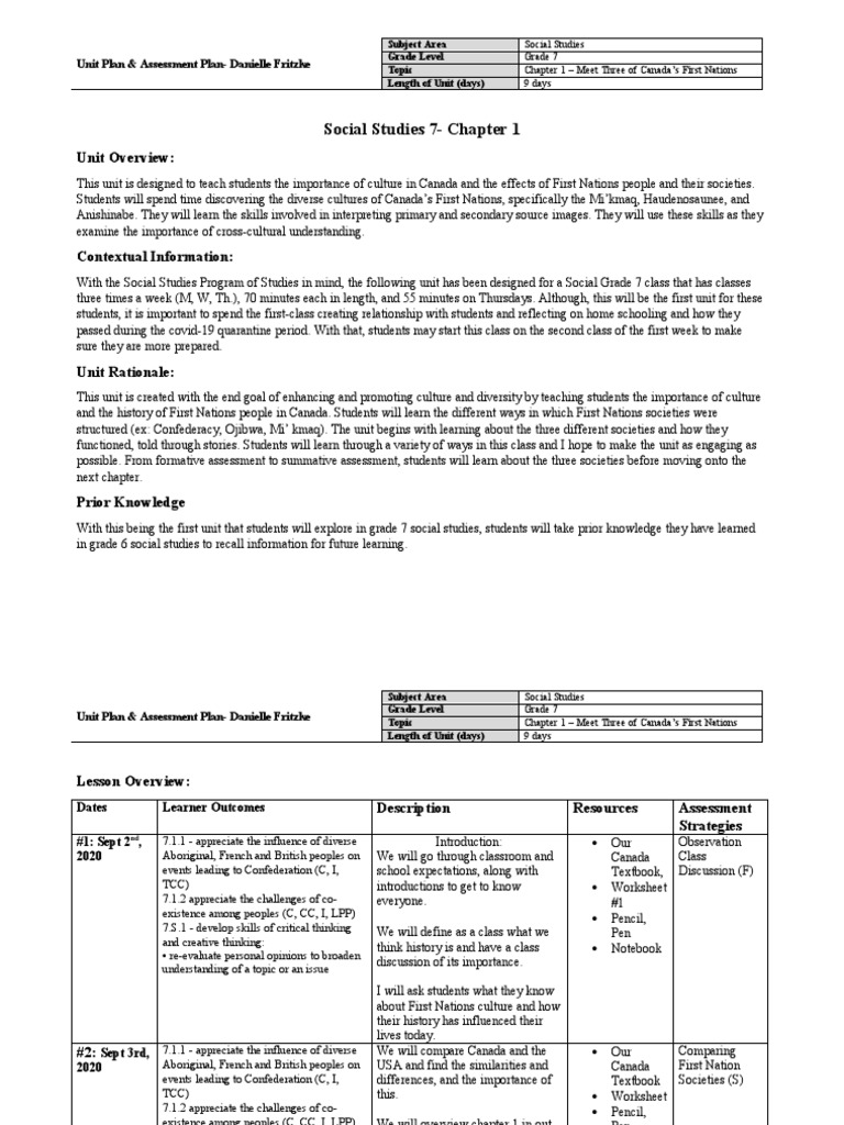 Chapter 1 Unit Overview Social 7 | PDF | First Nations | Educational ...
