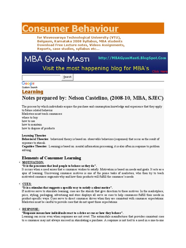 Consumer Behavior Learning | PDF | Classical Conditioning | Reinforcement