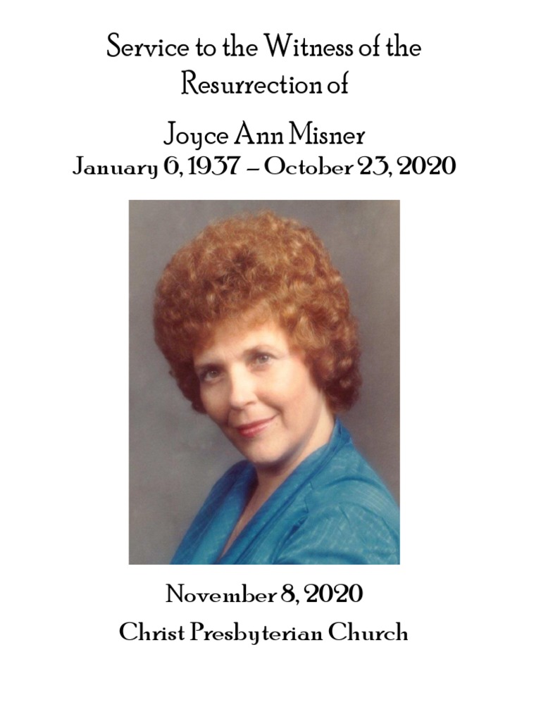 Celebration of Joyce Ann Misner's Life | PDF | Baptism | Eternal Life ...