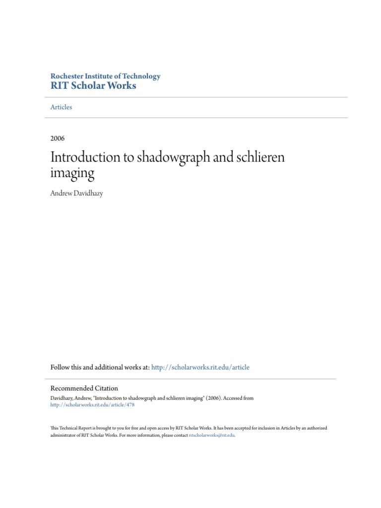 Introduction To Shadowgraph and Schlieren Imaging: RIT Scholar Works ...