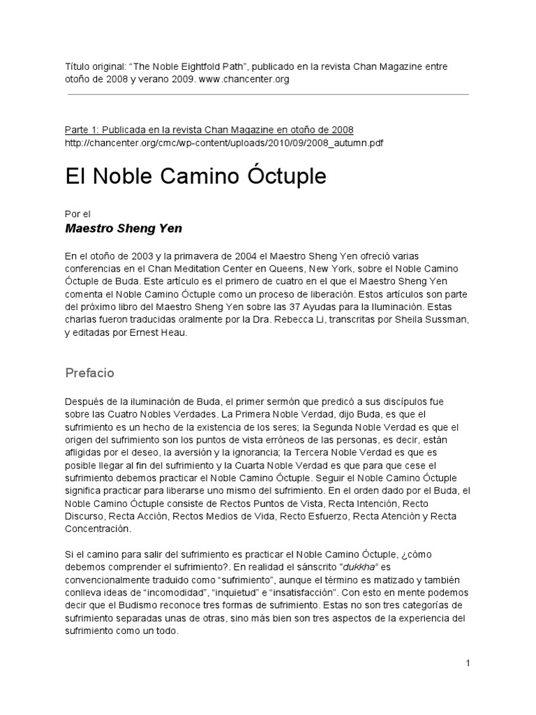 El Noble Camino Octuple | PDF | Cuatro nobles verdades | Gautama Buddha