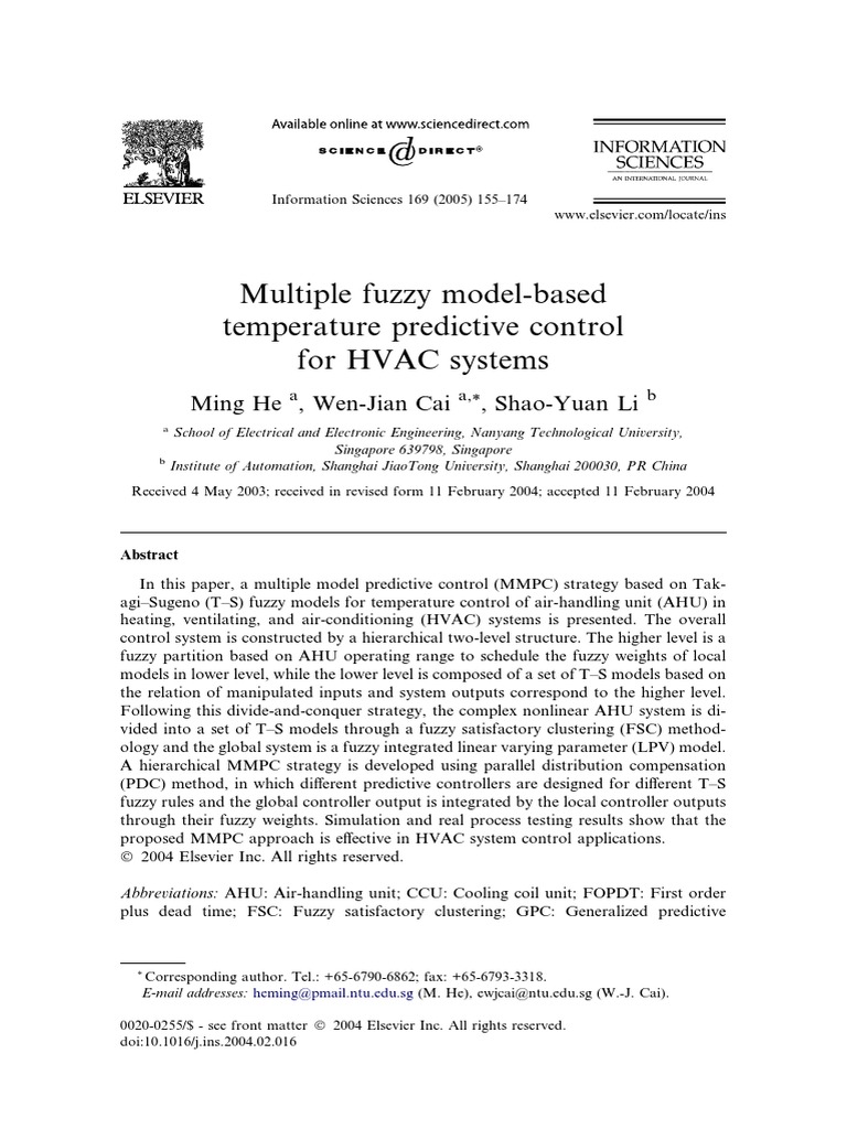 Multiple Fuzzy Model-Based Temperature Predictive Control For HVAC ...