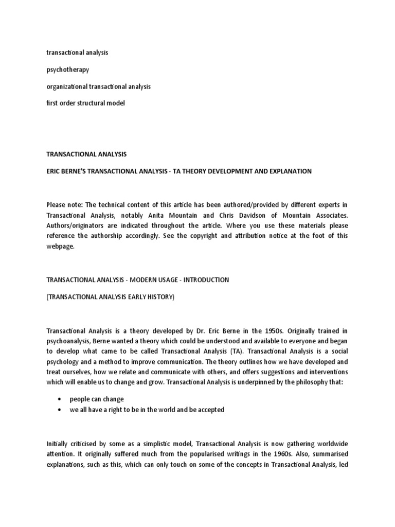 Transactional Analysis Eric Berne'S Transactional Analysis - Ta Theory ...