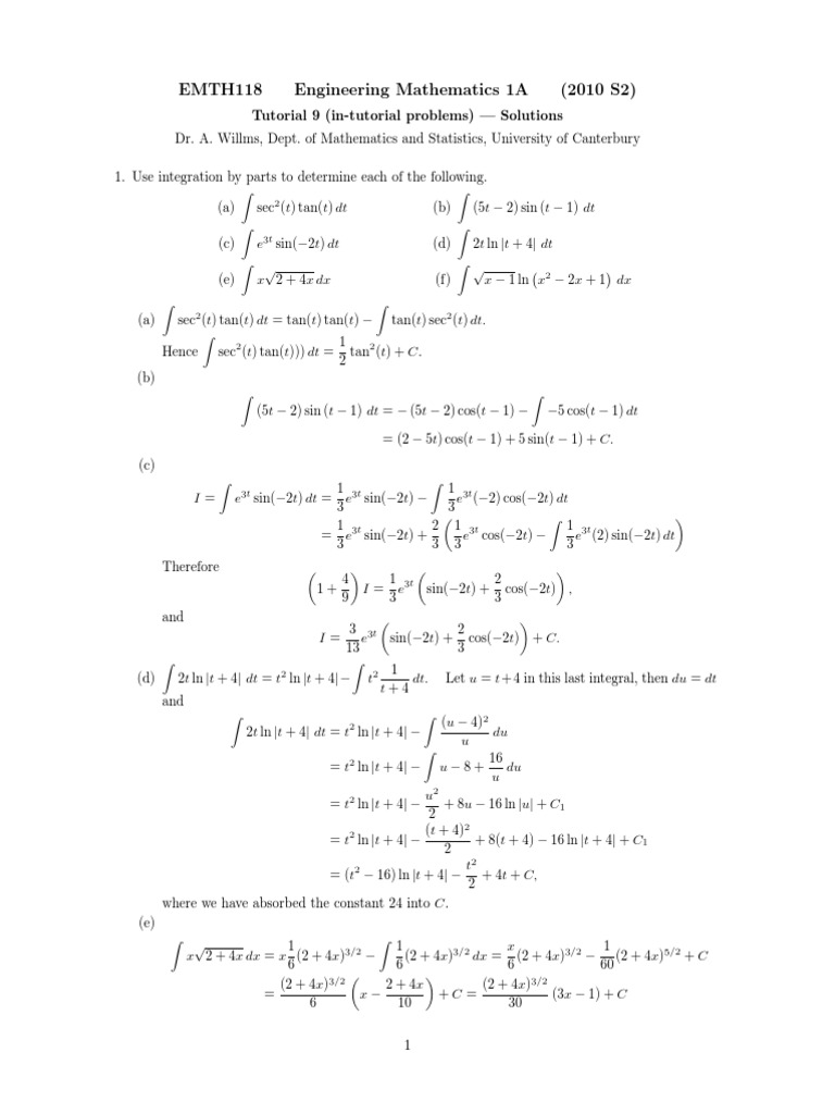 EMTH118 Engineering Mathematics 1A (2010 S2) | PDF | Integral | Area