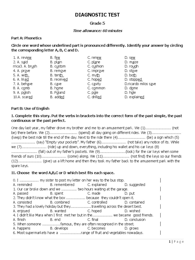 DIAGNOSTIC TEST (Grade 5) | PDF | Weather | Rain