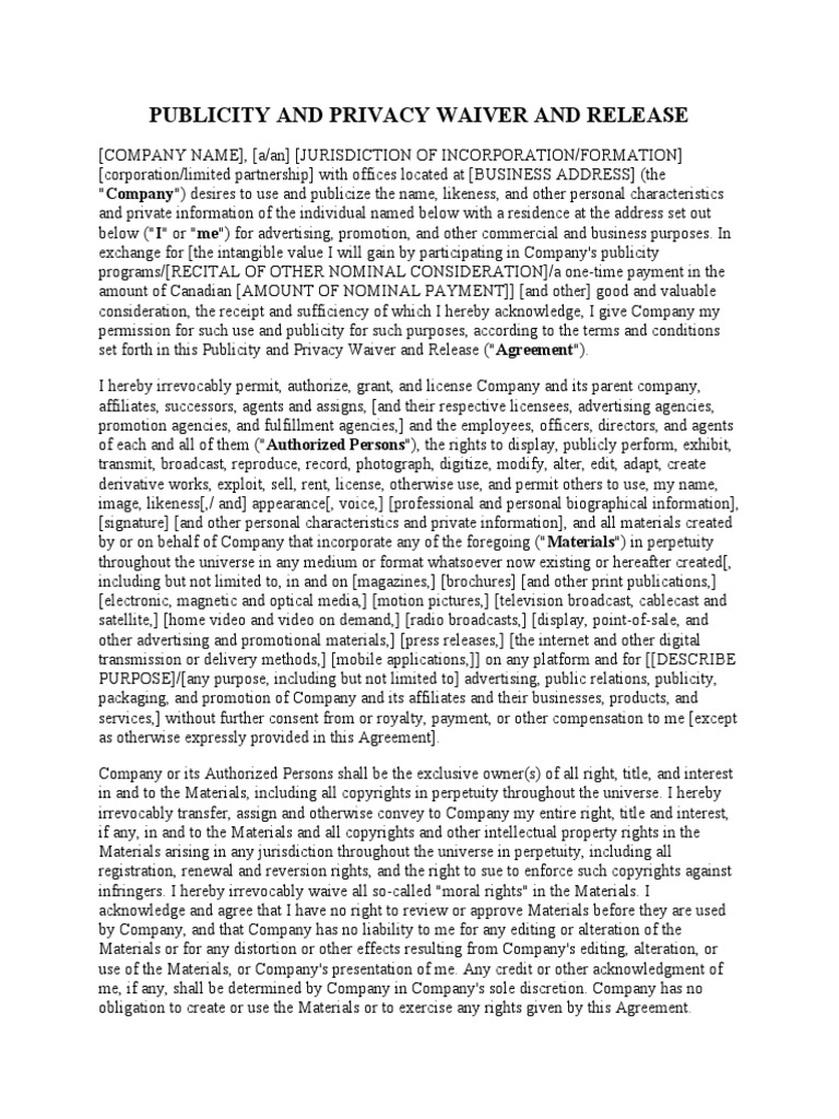 Publicity and Privacy Waiver and Release | PDF | License | Government ...