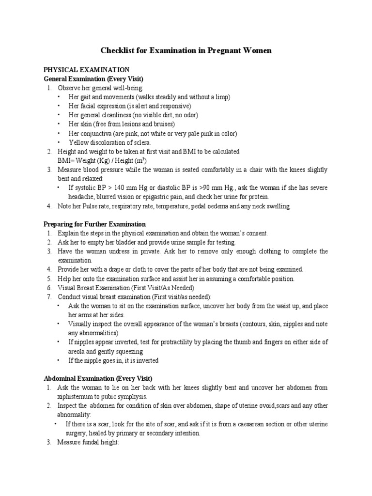 2-Checklist For Examination in Pregnant Women | PDF | Uterus | Women's ...
