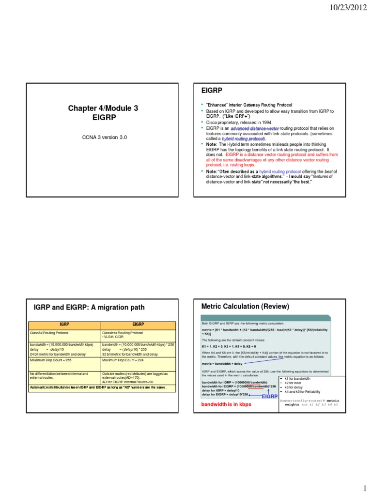 Chapter 4/module 3 Eigrp | PDF | Routing | Router (Computing)