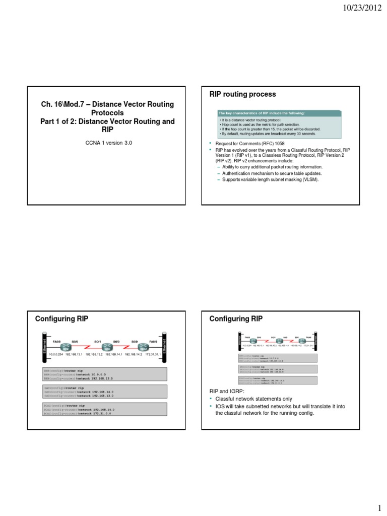 Ch. 16/mod.7 - Distance Vector Routing Protocols Part 1 of 2: Distance ...