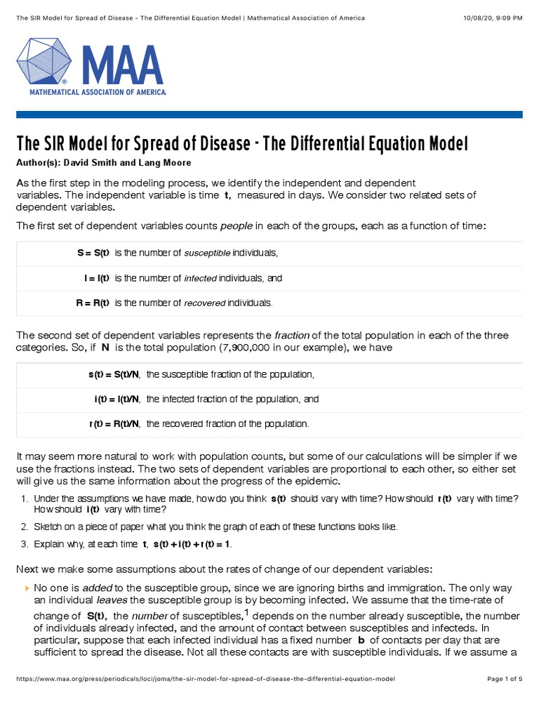 The SIR Model For Spread of Disease - The Differential Equation Model ...