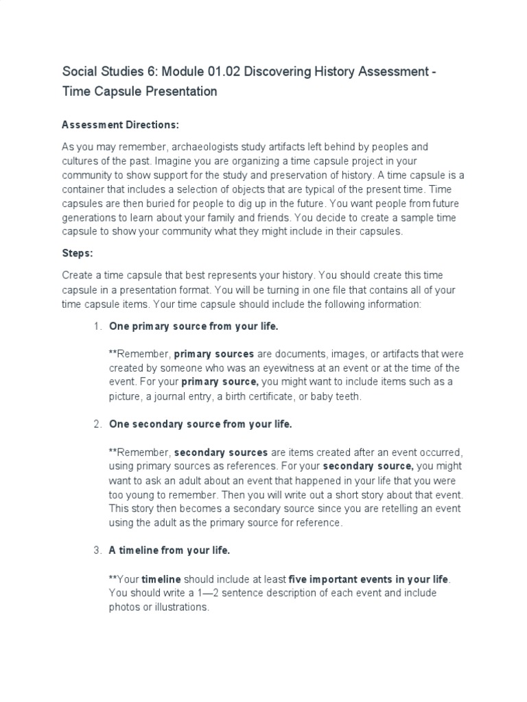 Time Capsule Project Guidelines | PDF