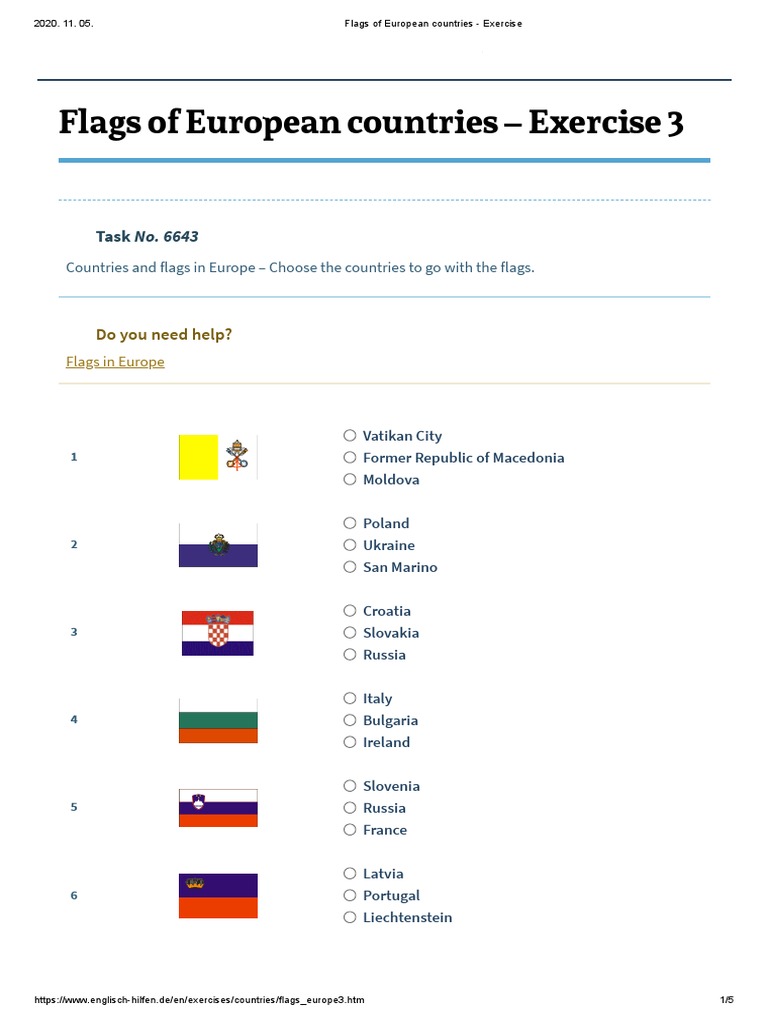 Flags of European Countries - Exercise | PDF | European Union | Europe ...