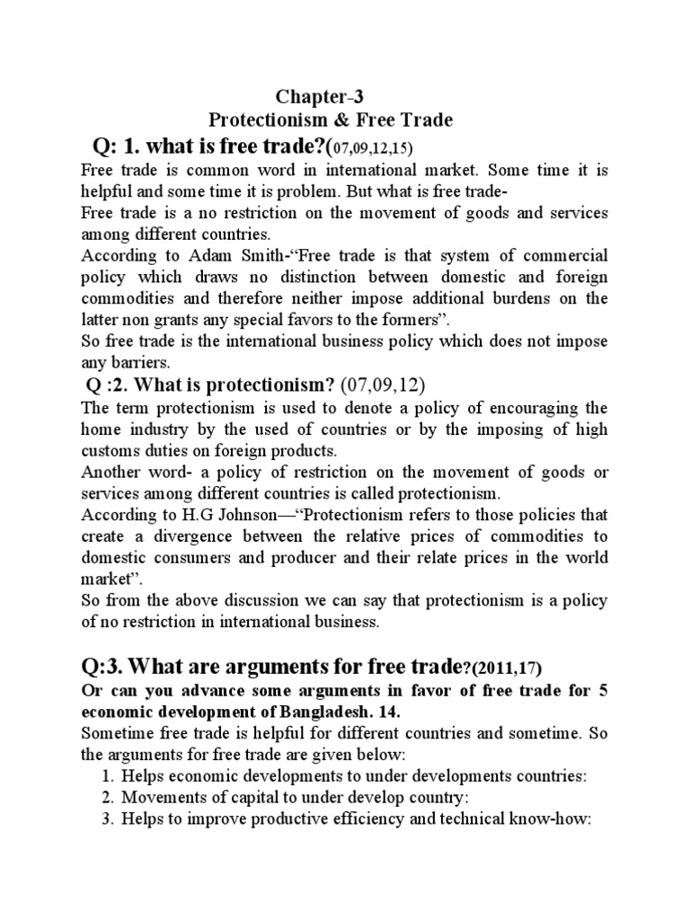 Q: 1. What Is Free Trade? ( | PDF | Non Tariff Barriers To Trade | Free ...