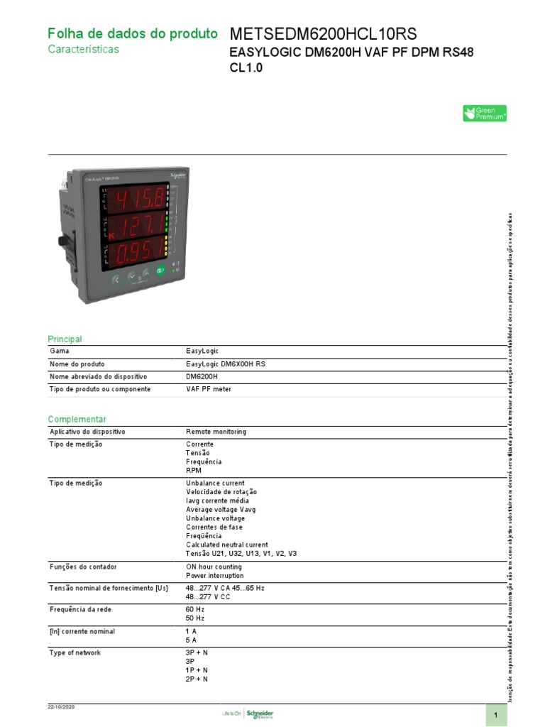 Medidor EasyLogic DM6200H VAF PF | PDF | Rede elétrica | Frequência